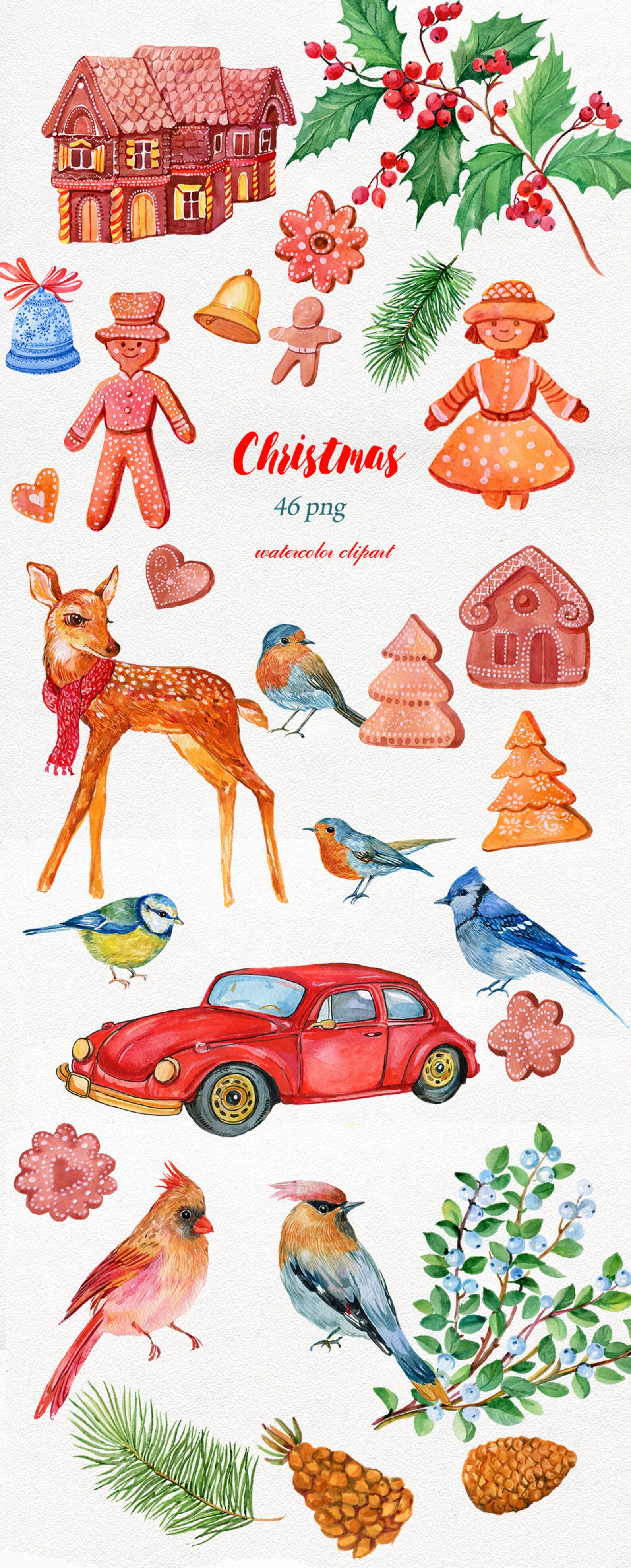 Christmas Clipart 46 PNG Watercolor Christmas Floral - Etsy