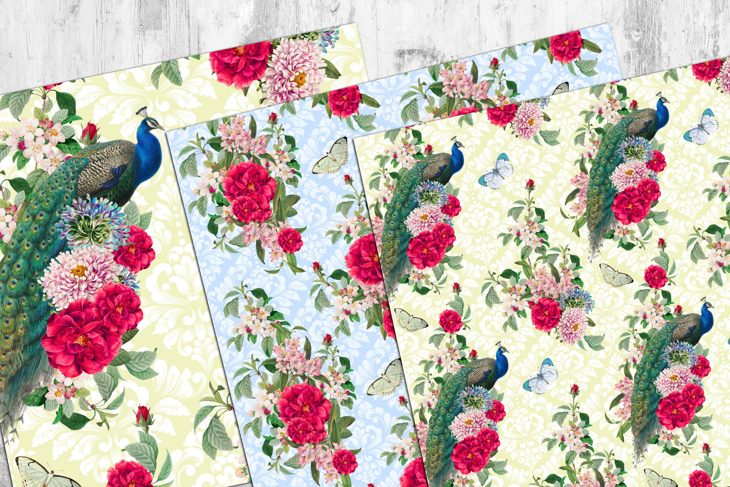 Peacocks Seamless Pattern Digital Paper Scrapbooking Floral - Etsy