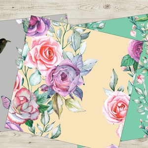 Pink Roses Watercolor Digital Flowers Seamless Pattern - Etsy