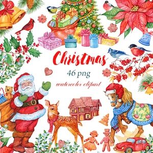 Christmas Clipart 46 PNG Watercolor Christmas Floral - Etsy