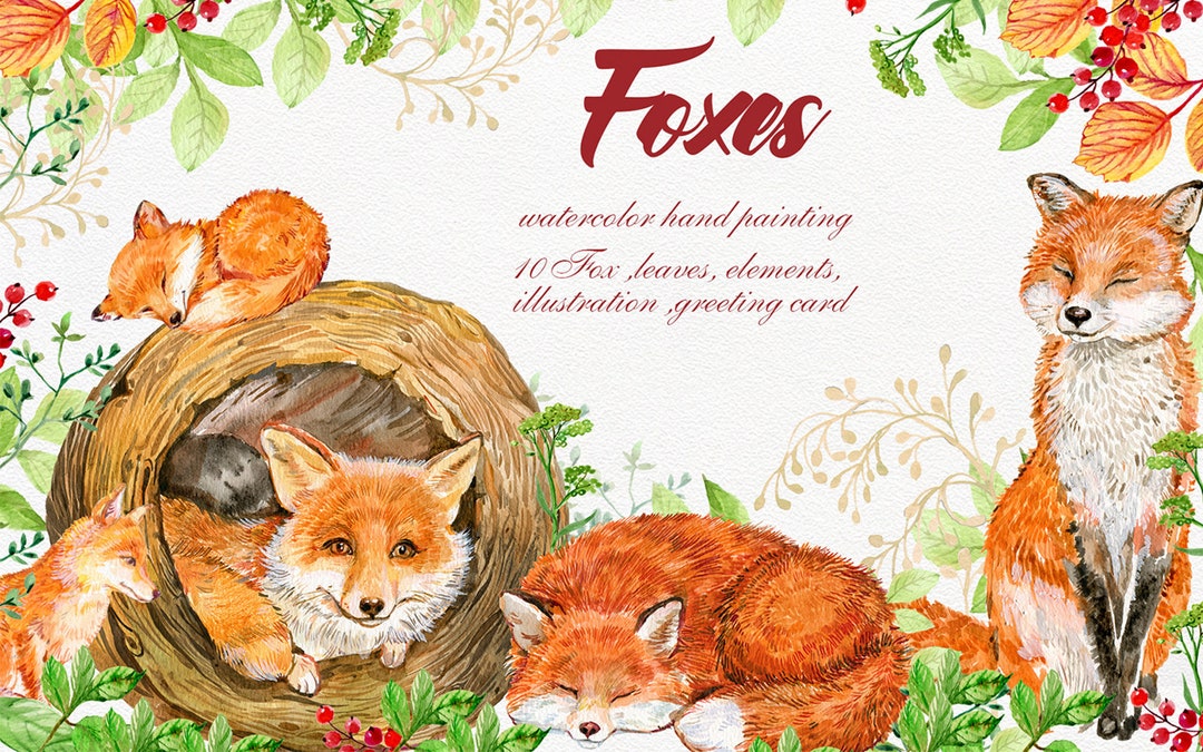 Fox Animals Clipart .watercolor Painting. Baby Fox, Forest Animals ...