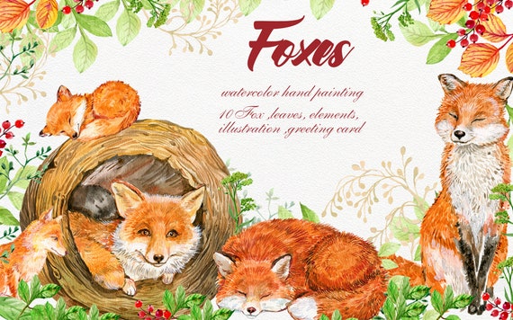 Fox Animals Clipart .watercolor Painting. Baby Fox Forest - Etsy