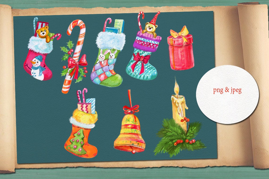 Christmas Set Clipart Illustration Christmas Cards christmas - Etsy