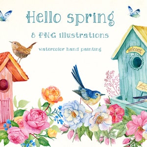 Spring Clipart, Birds, Floral Arrangements, Bird Houses, Decor for ...