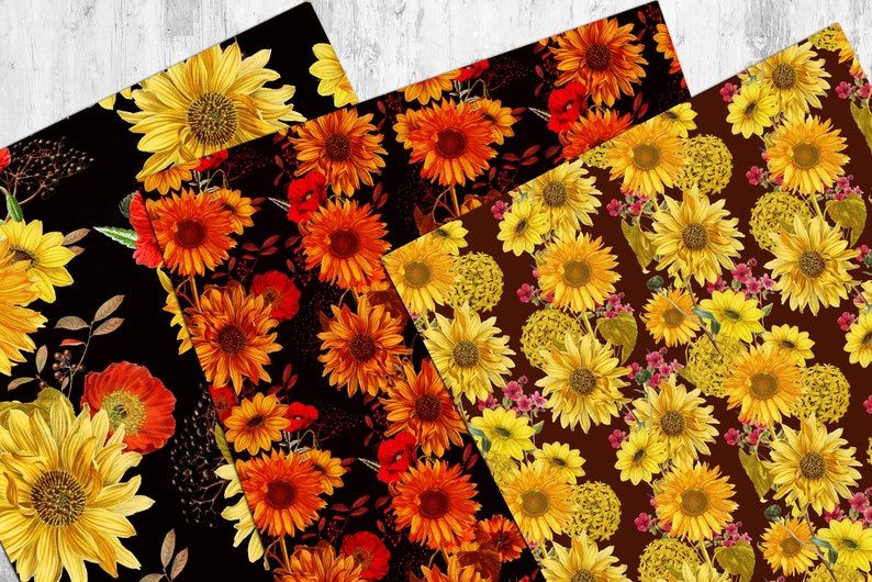 Sunflower Paper Sunflower Digital Paper Seamless Patterns - Etsy