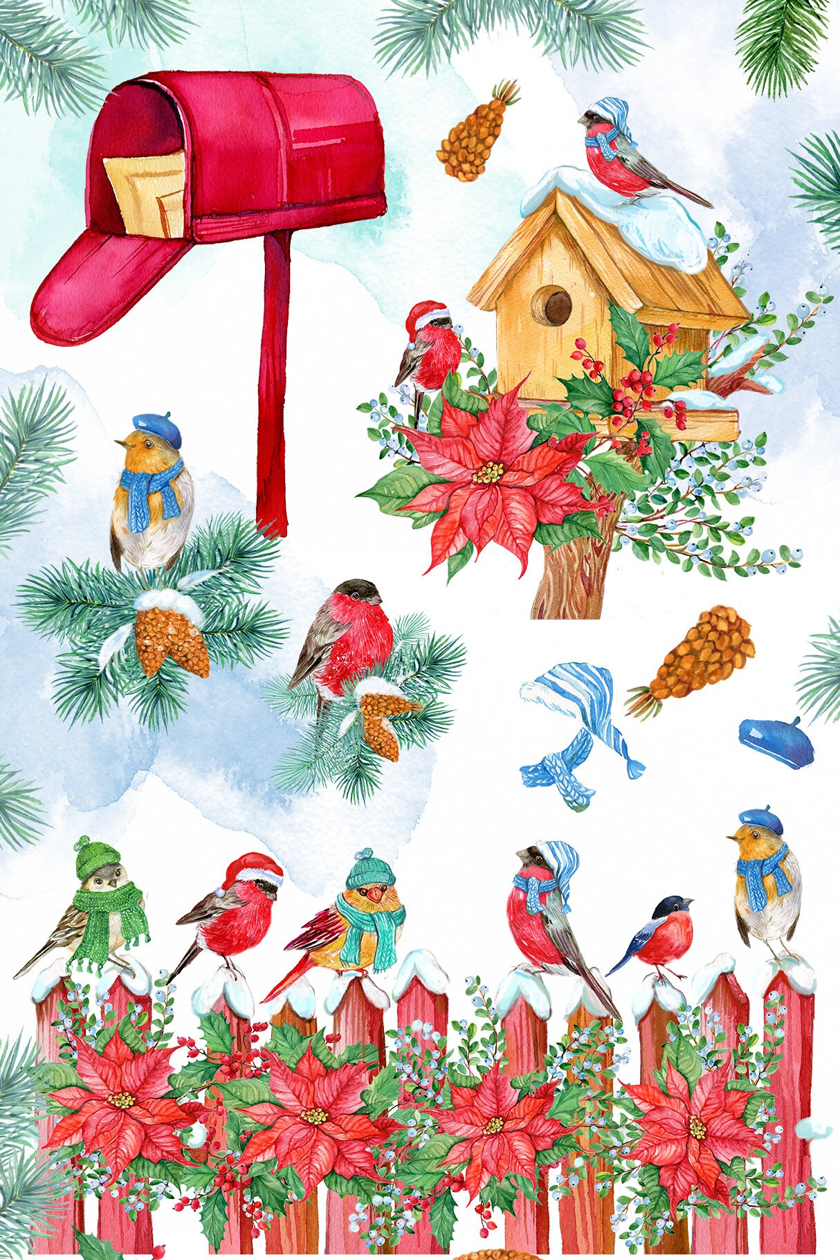 Christmas PNG Clipart Winter Birds Watercolor Christmas - Etsy