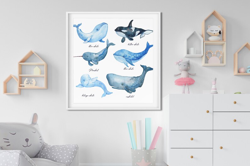 Whales Watercolor Clip Art Ocean Clip Art Hand Painting - Etsy