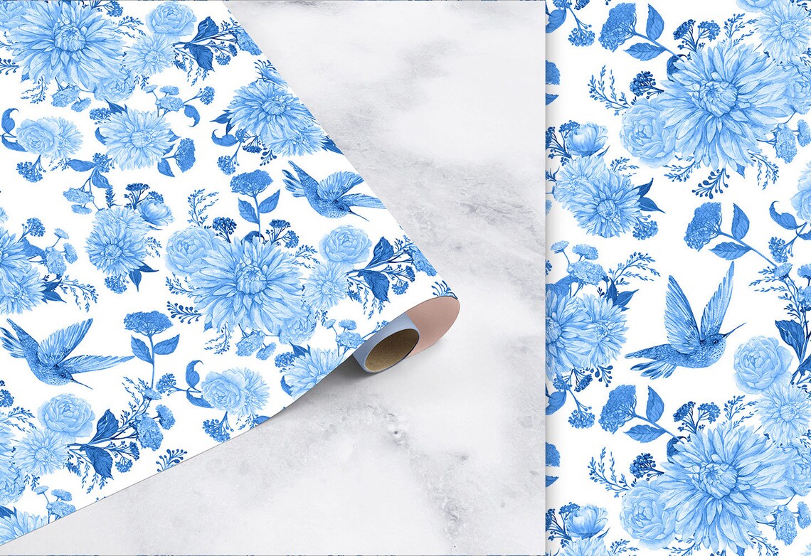 Blue Seamless Pattern Watercolor Floral Digital Paper 12 12 - Etsy