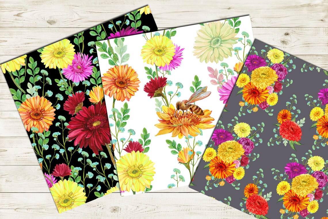 Gerbera Seamless Patternsscrapbook Paper Printable Paper 12 | Etsy
