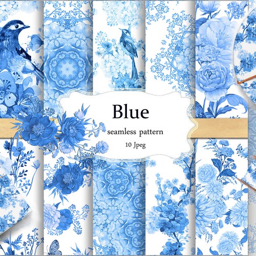 Floral Digital Paper: watercolor Floral Navy - Etsy