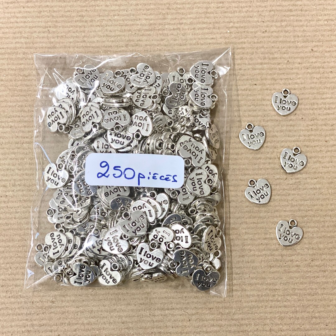 250 Heart Charms I LOVE YOU, Small Metal Alloy Pendant 250 Pieces per ...