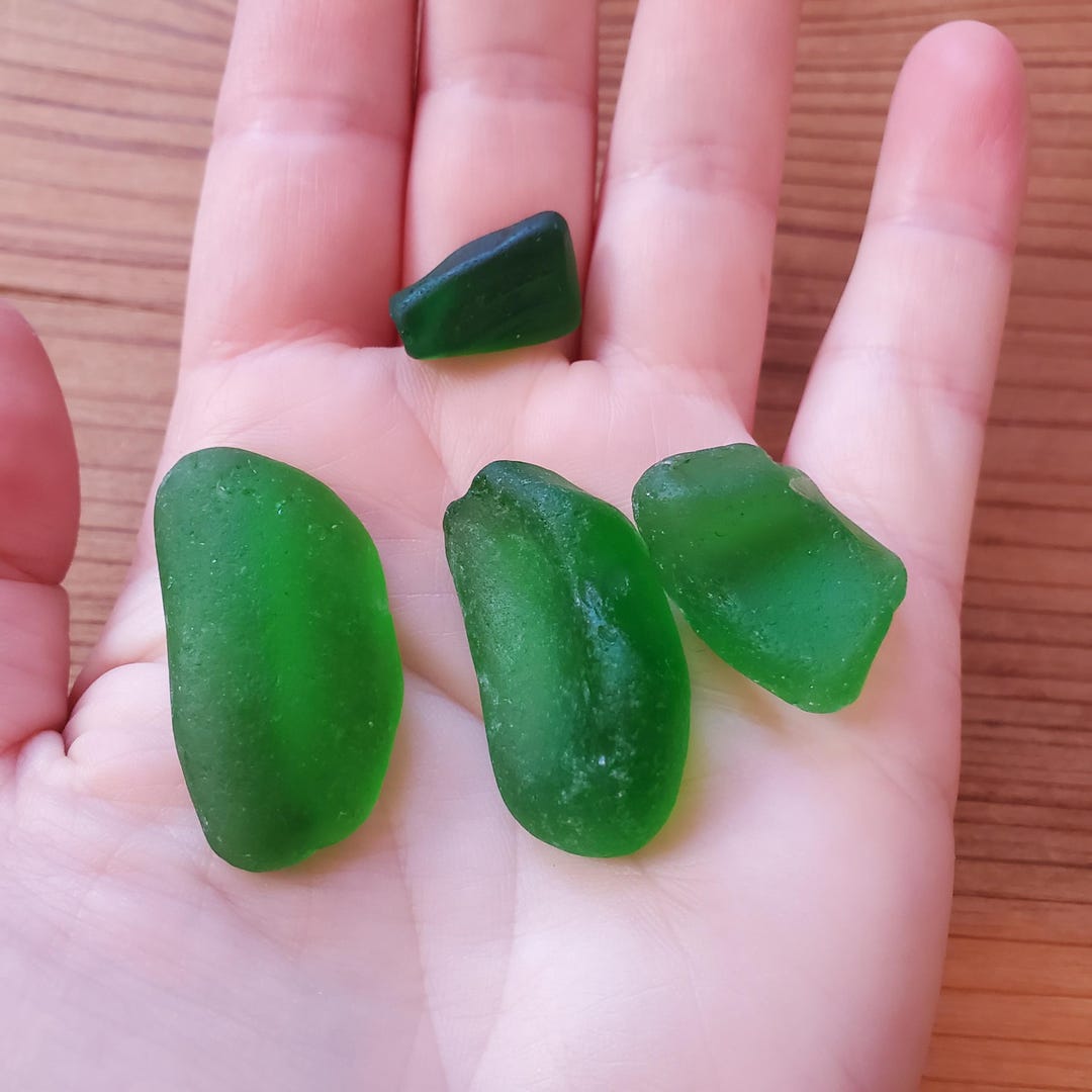 Genuine Sea Glass Chunky Green Pieces 4pc - Etsy