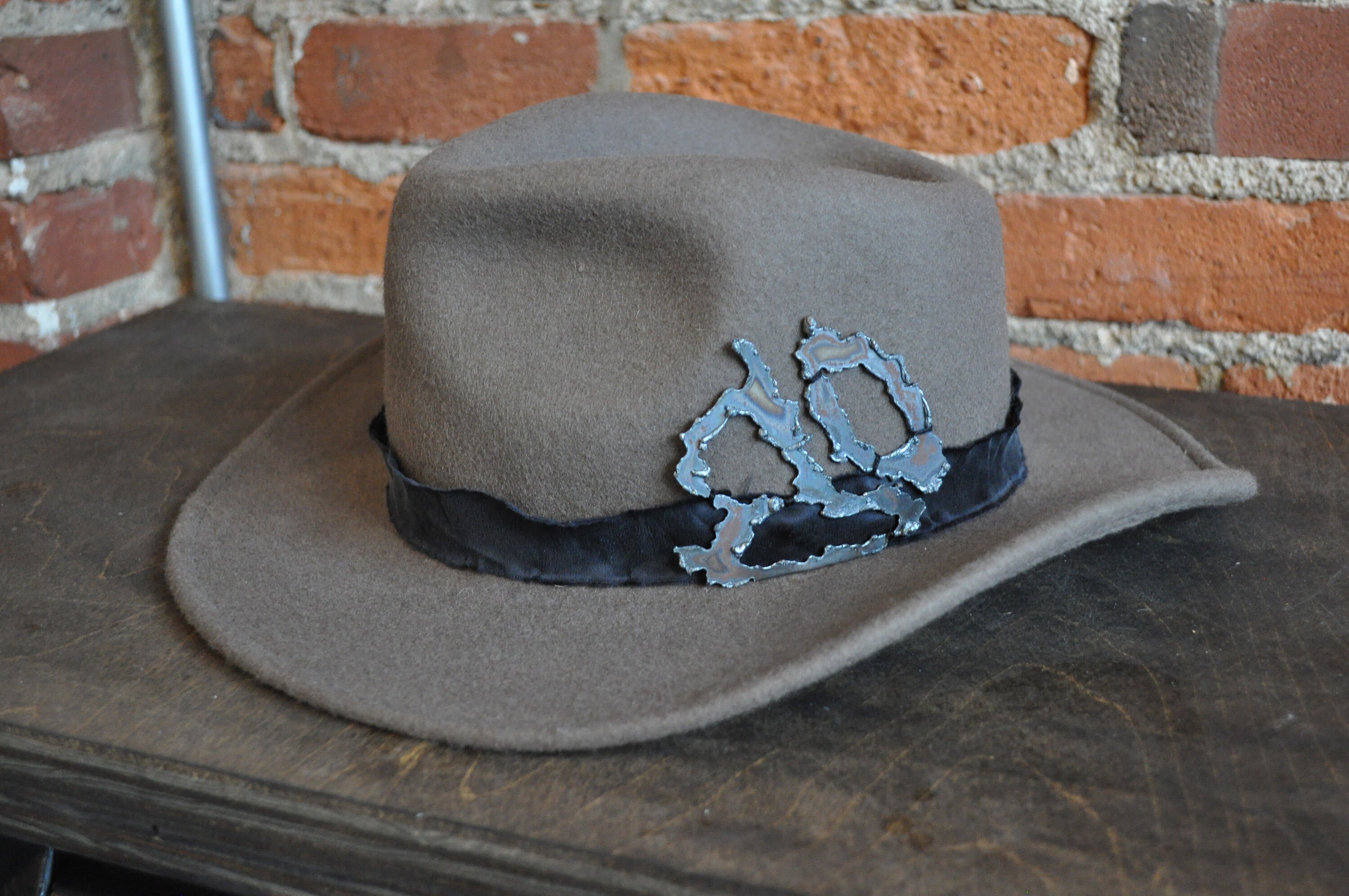 Western/Rocker Cowboy Hat Wool Tan Distressed Plasma Cut Metal ...
