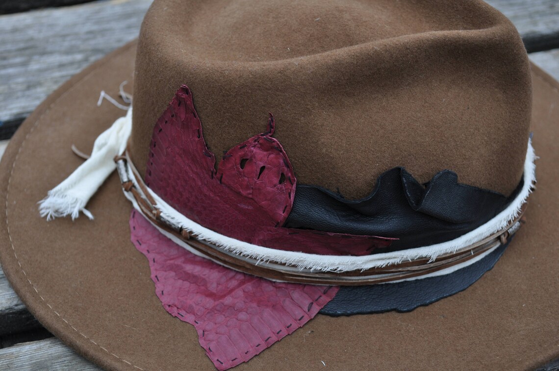 Western Cowboy Hat - Wool - Snake Skin - Pink - Black - Leather ...