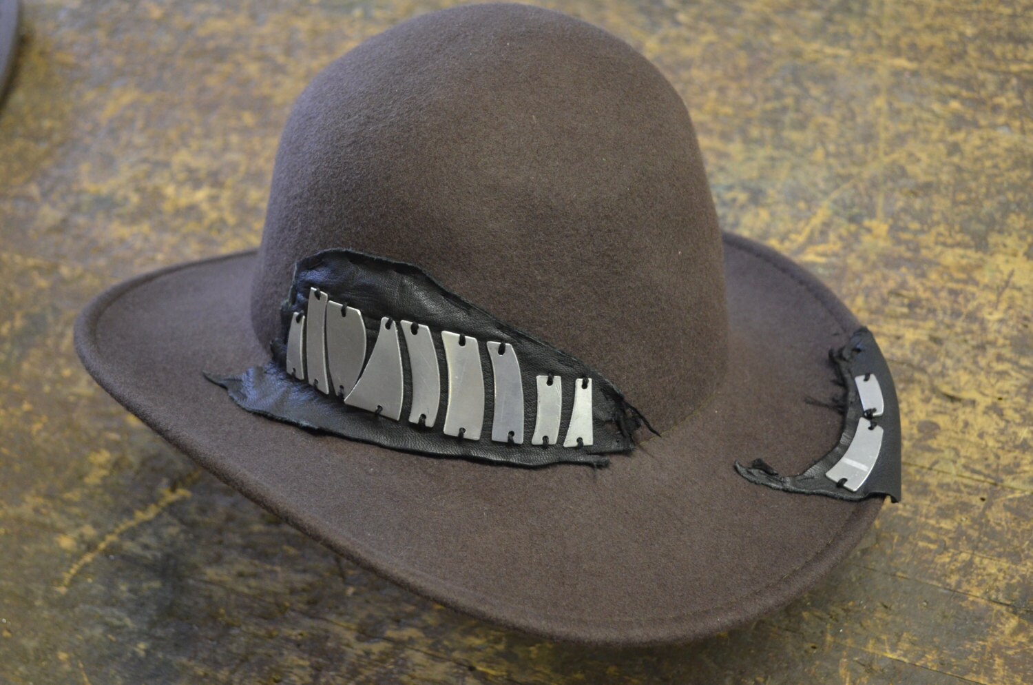 Western Cowboy Hat Round Top Wool Brown Metal Aluminum Geometric ...