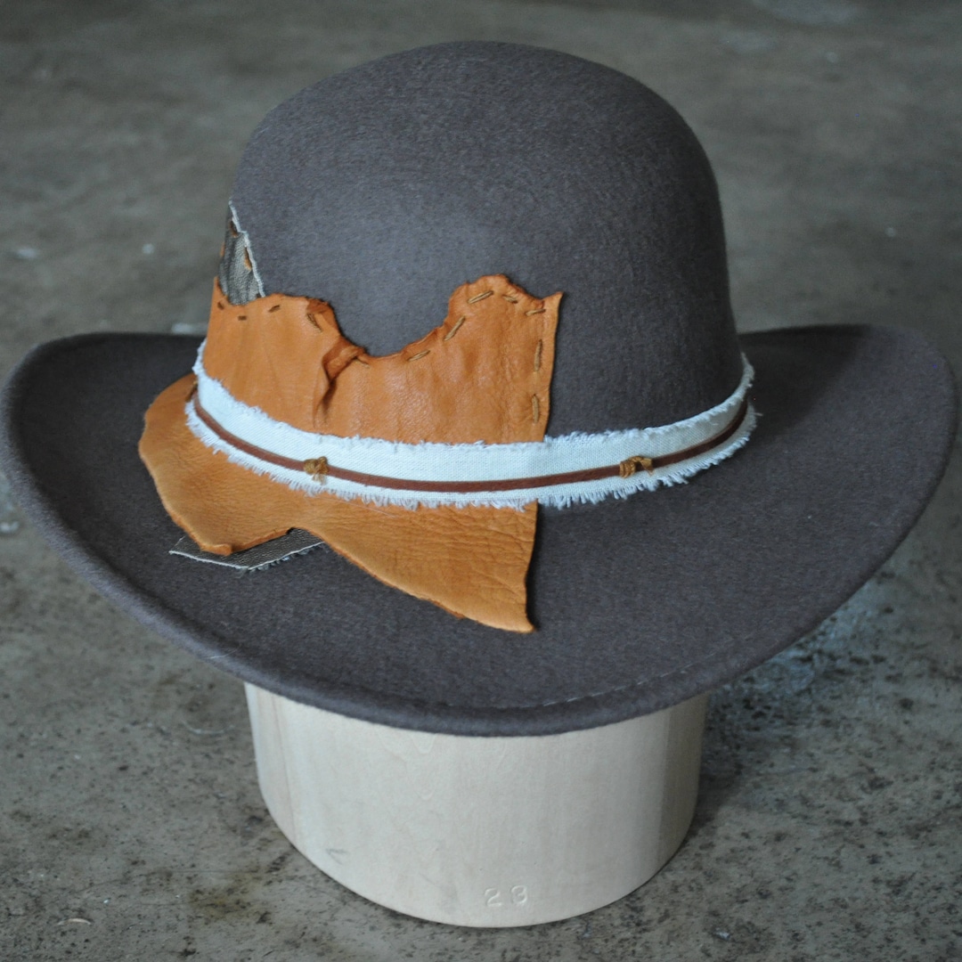 Western - Cowboy Hat - Wool - Tan / Khaki - Orange - Leather - Deerskin ...