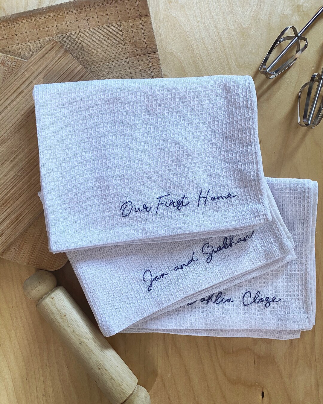 Personalised Hand Embroidered Slogan Tea Towel White 100% - Etsy UK