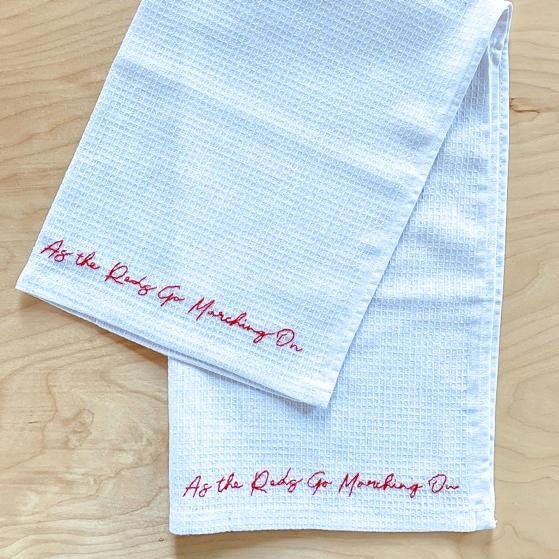 Personalised Hand Embroidered Slogan Tea Towel White 100% | Etsy UK