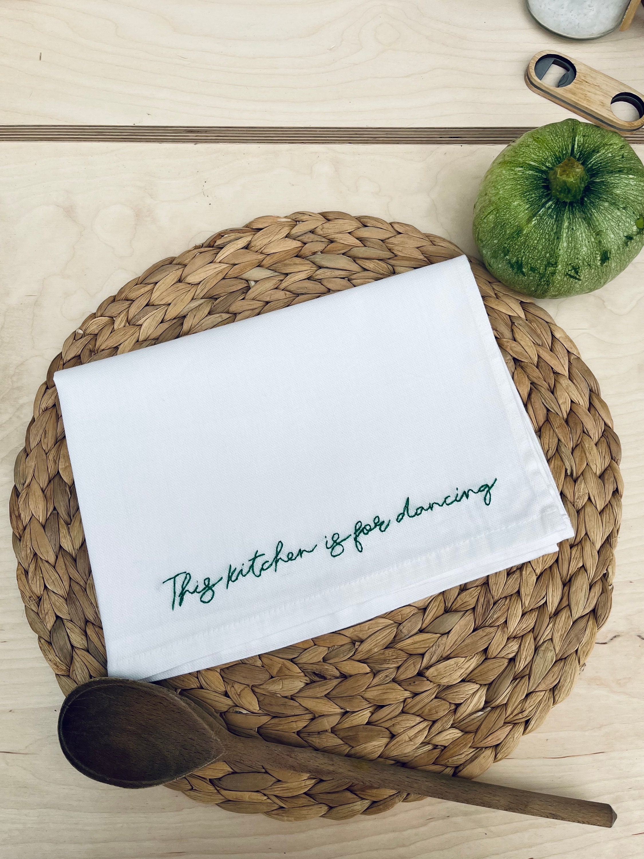 Personalised Hand Embroidered Slogan Tea Towel White 100% Cotton Tea ...