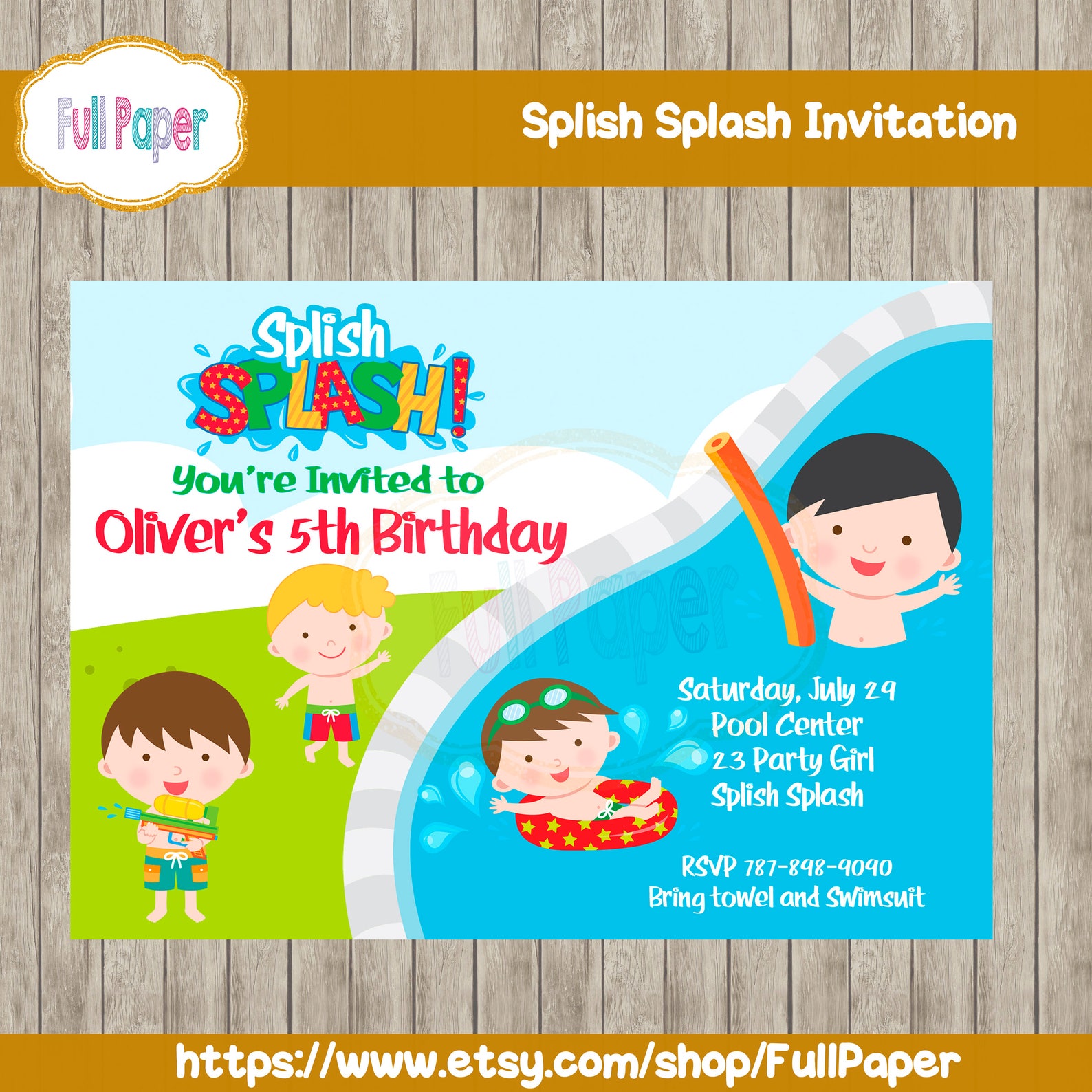 Splish Splash Invitation, Pool Party, Summer, Party Bash, Boy ...