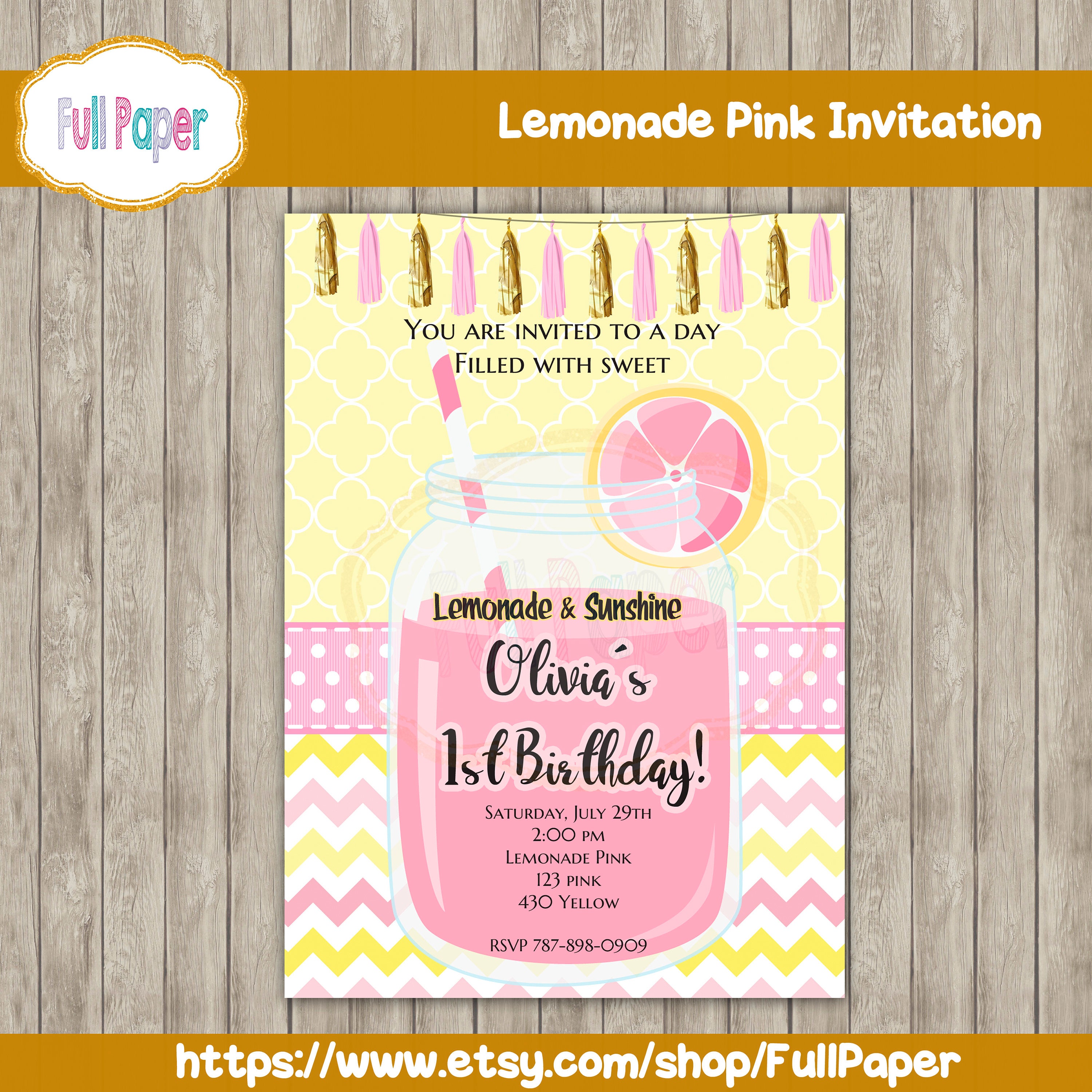 Lemonade Pink Invitation, Lemonade Invitation, Sunshine Party, Sunshine ...