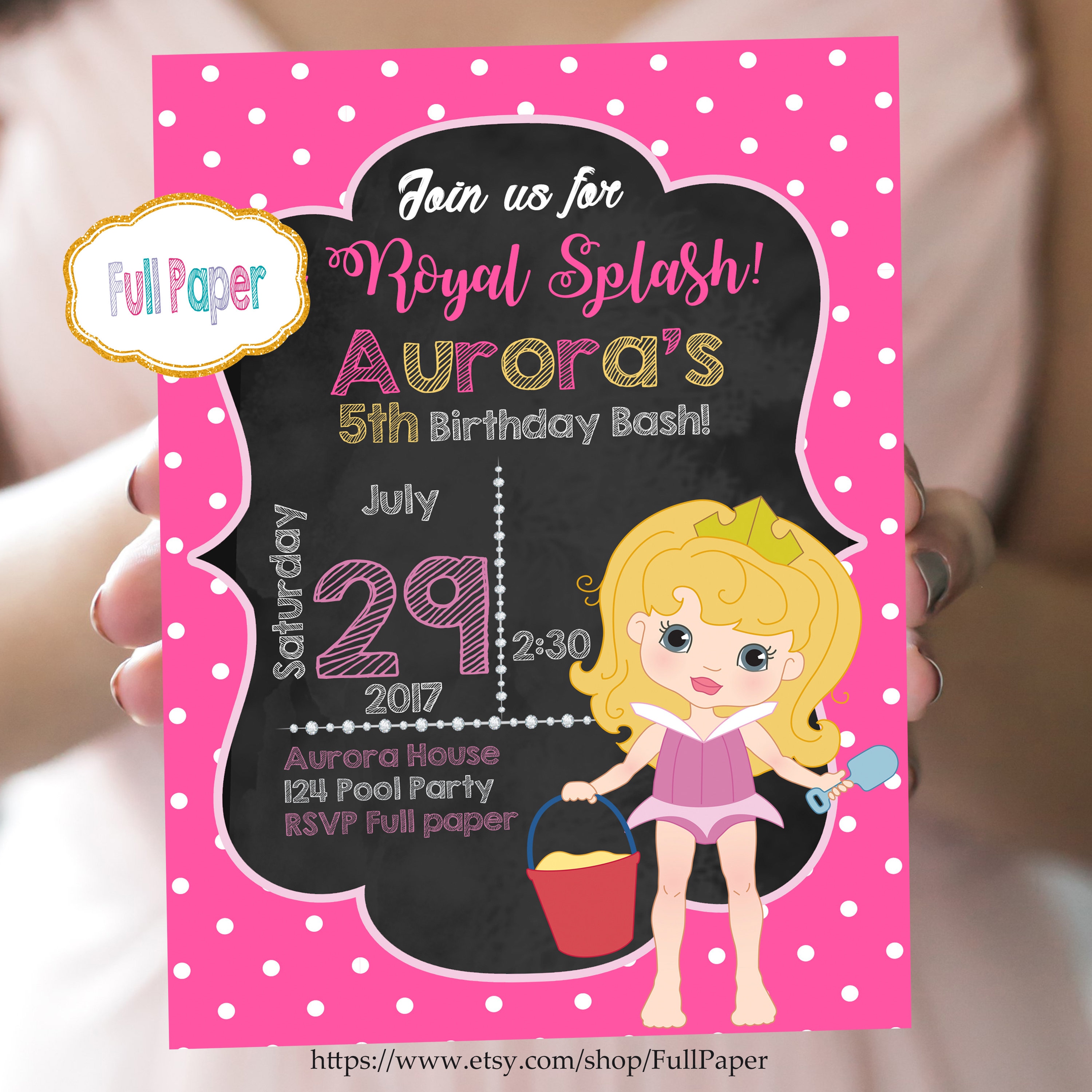 Princess Aurora Pool Party Invitation - Etsy