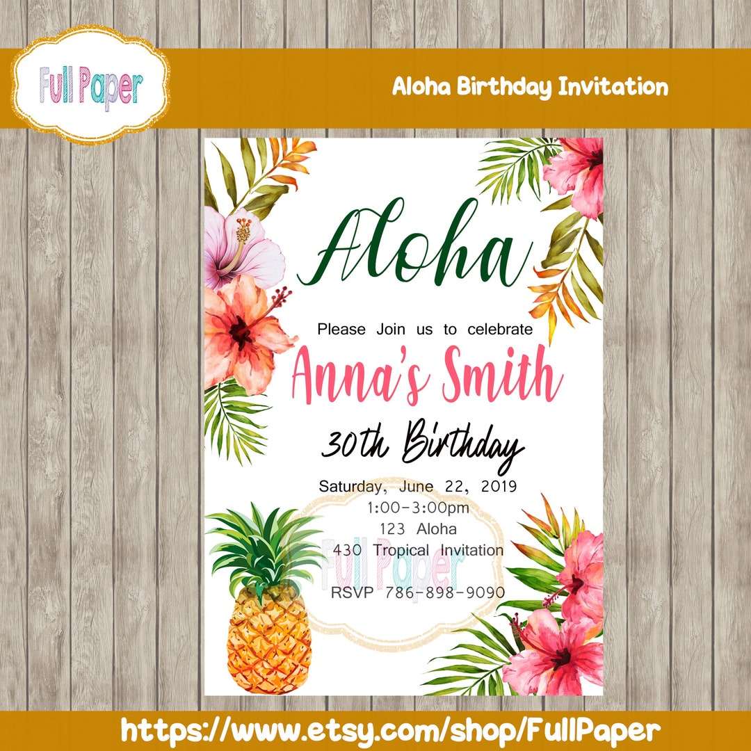 Aloha Birthday Invitation, Pineapple Invitation, Birthday Invitation ...