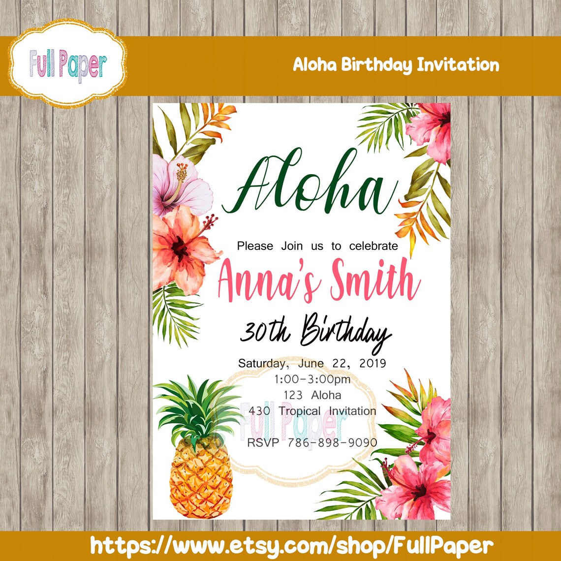 Aloha Birthday Invitation, Pineapple Invitation, Birthday Invitation ...