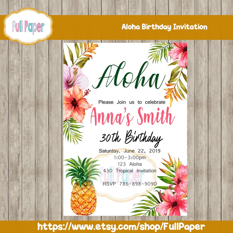 Aloha Birthday Invitation, Pineapple Invitation, Birthday Invitation ...