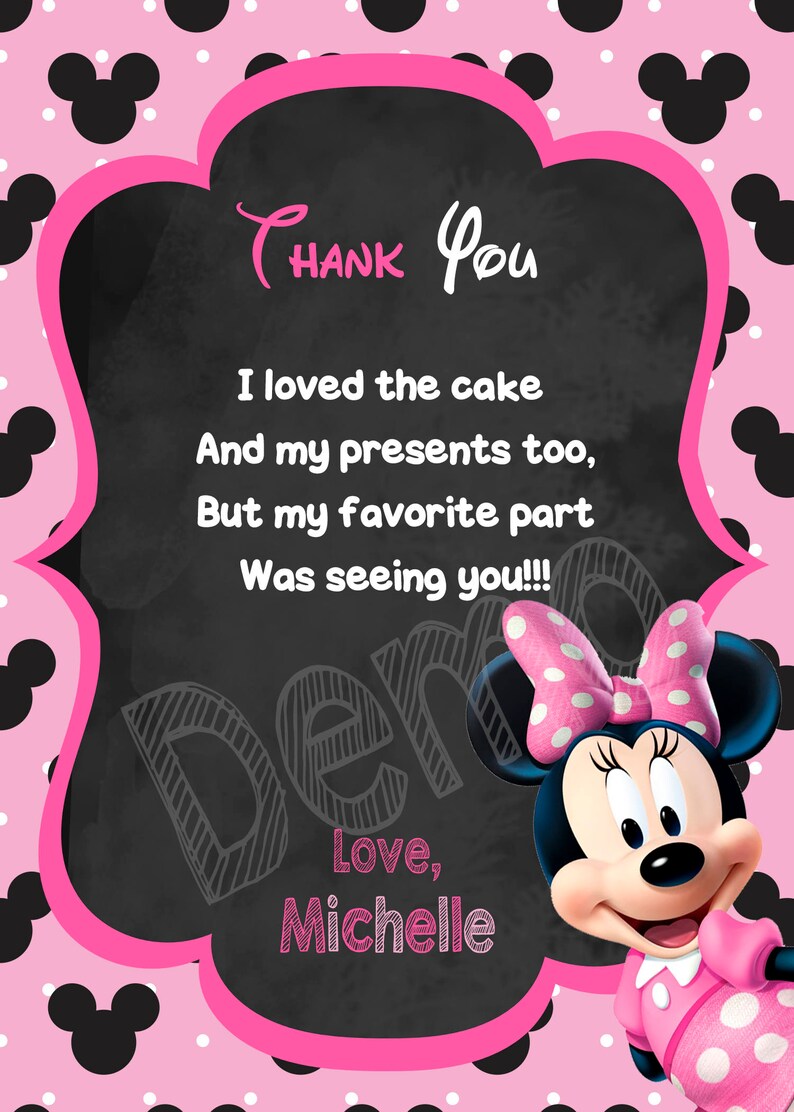 Minnie Mouse Pink Thank You Card-minnie Card-minnie - Etsy