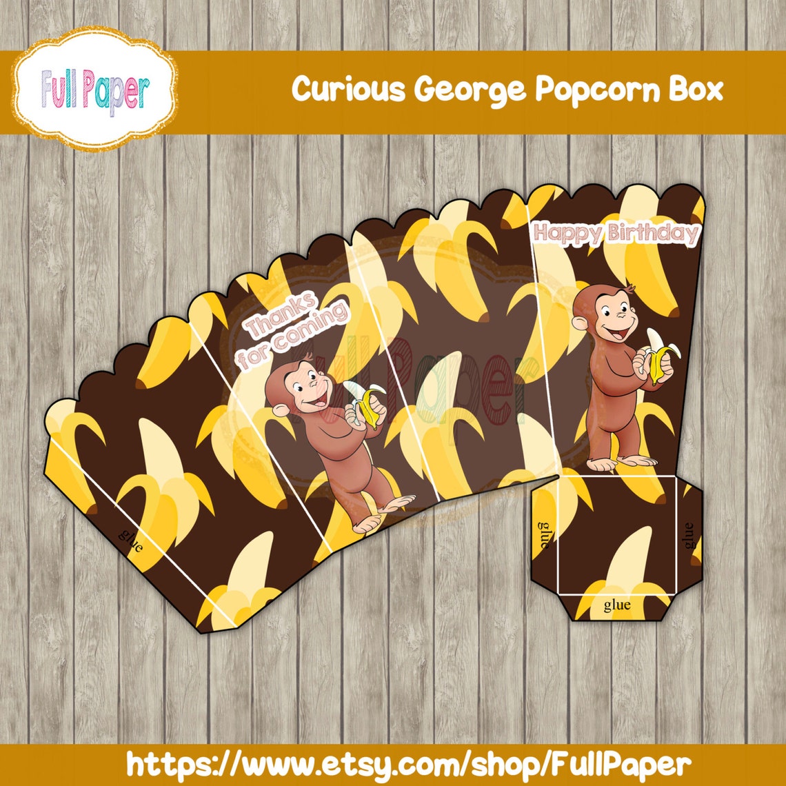Curious George Popcorn Box-party Supplies-party Decor-monkey Birthday ...