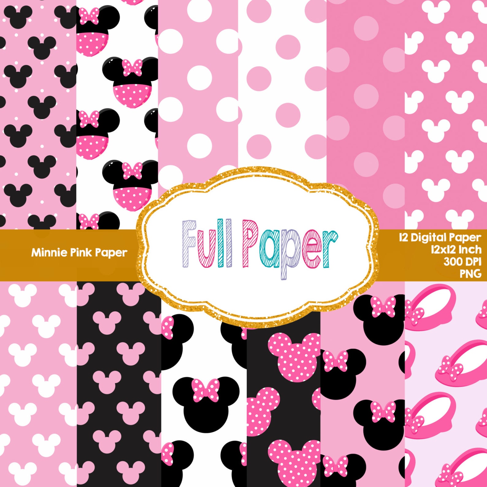 Minnie Pink Digital Paper-minnie Pink Polka Paper-minnie Party Supplies ...