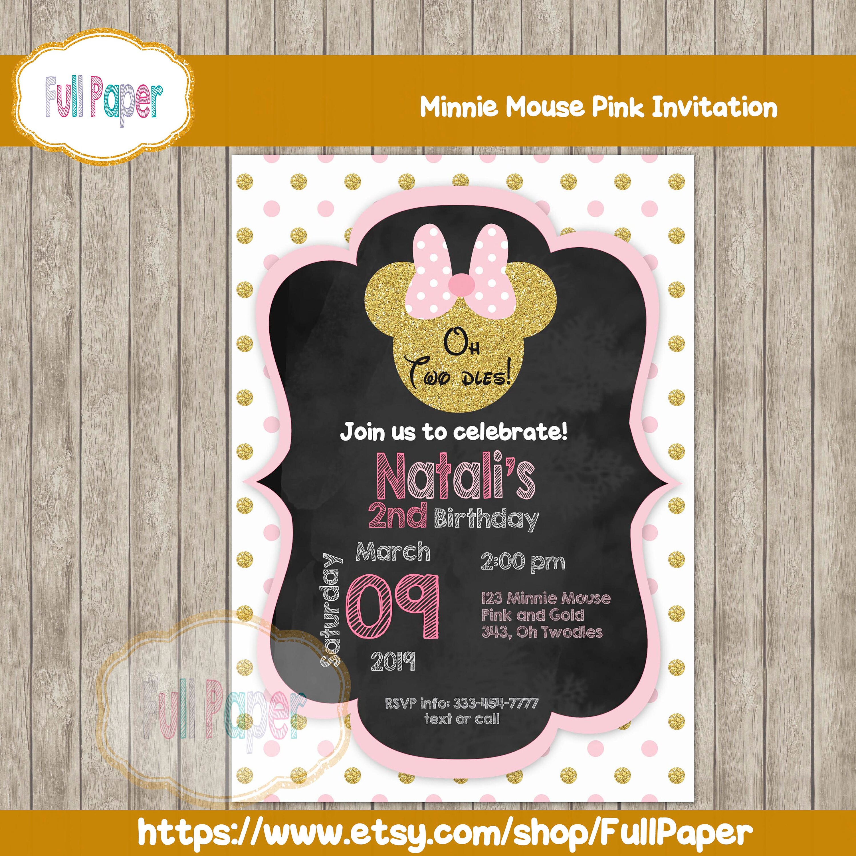 Minnie Mouse Invitation, Pink and Gold, Polka, Minnie Birthday ...