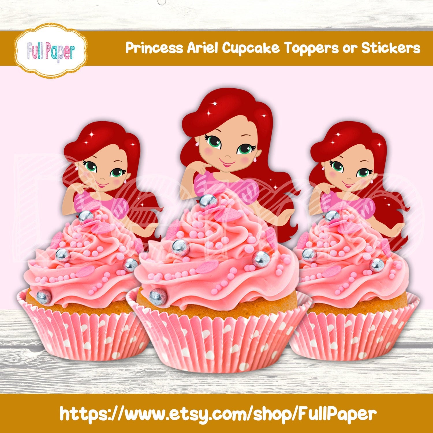 Printable Ariel Cupcake Toppers-princess Ariel-party - Etsy