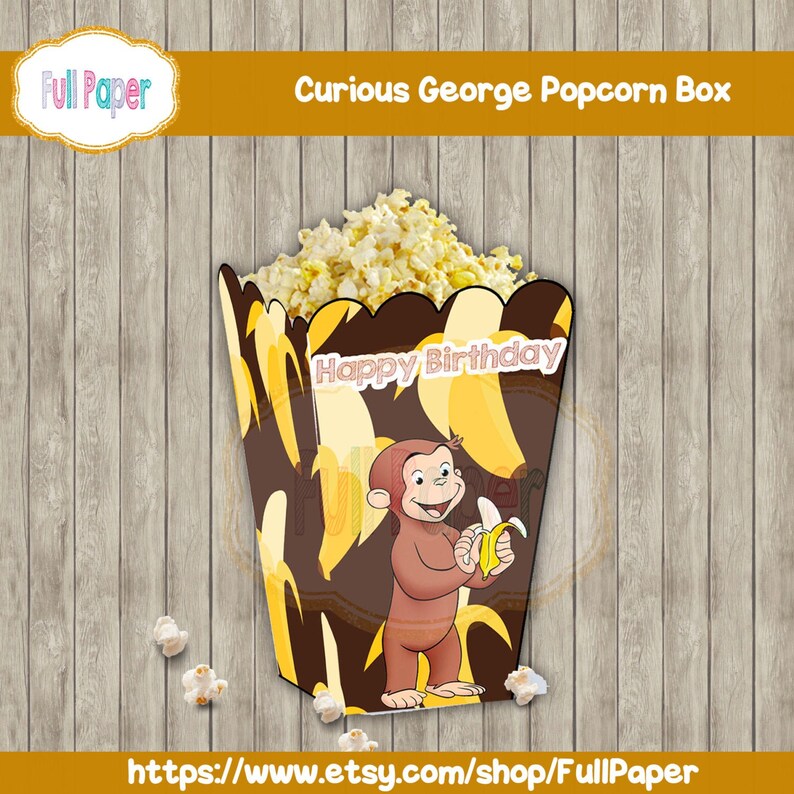 Curious George Popcorn Box-party Supplies-party Decor-monkey Birthday ...