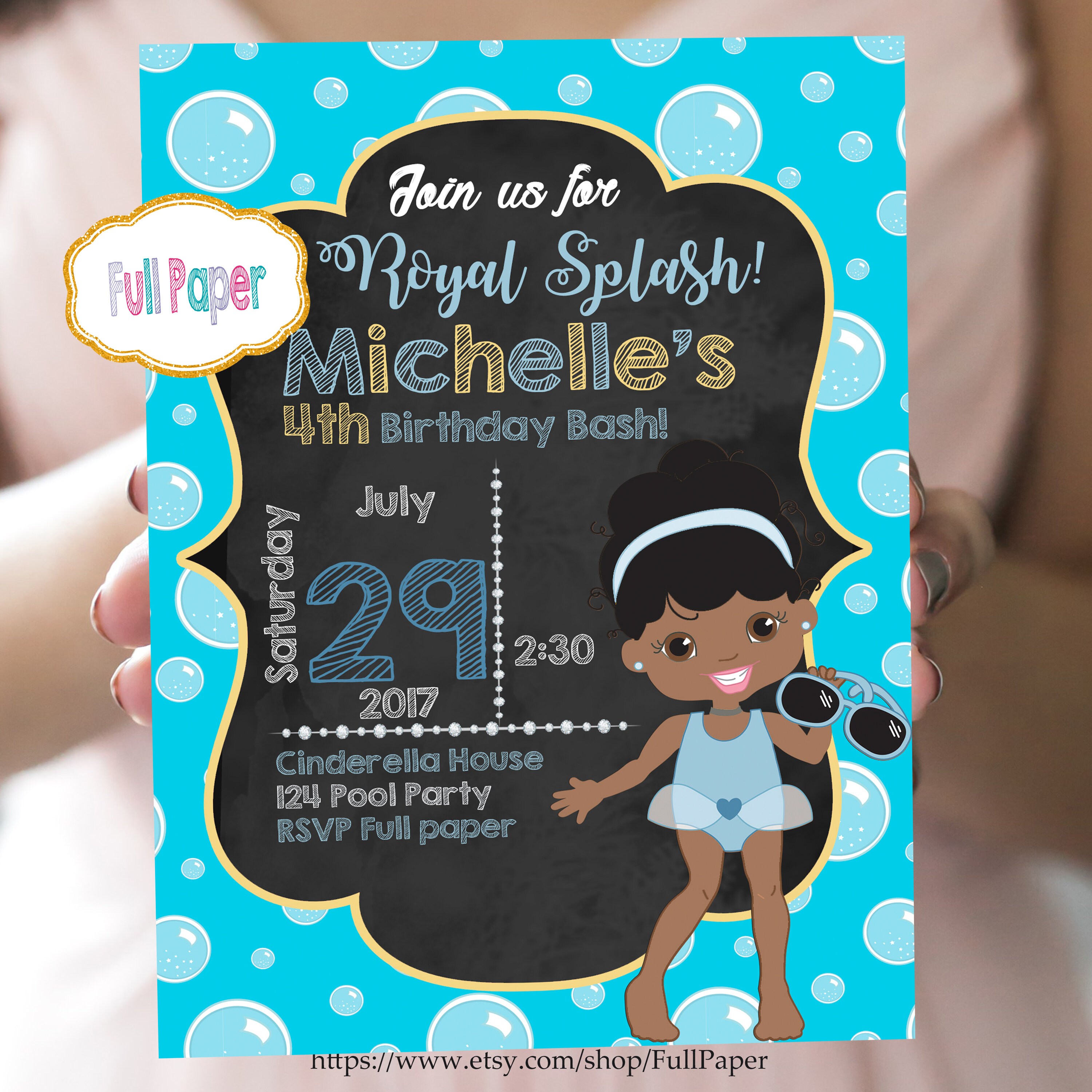 Princess Pool Party Invitation, Pool Party Birthday, Cinderella ...