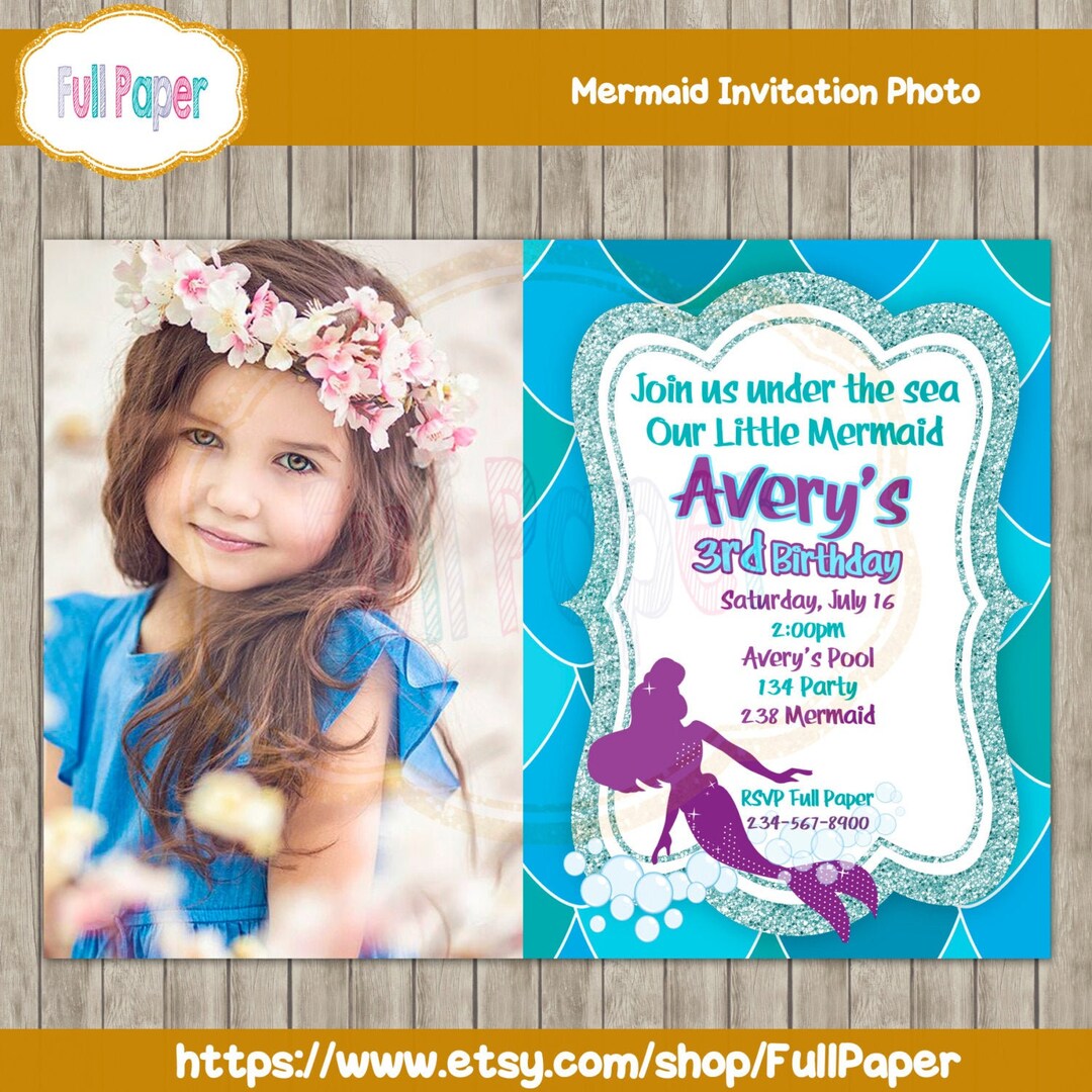 Mermaid Invitation Princess-mermaid Under the Sea-pool Party Invite ...