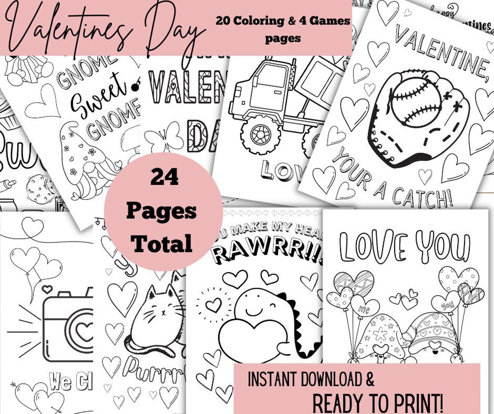 Valentine's Day Coloring Pages, Valentine's Day Game Pages, Kids ...