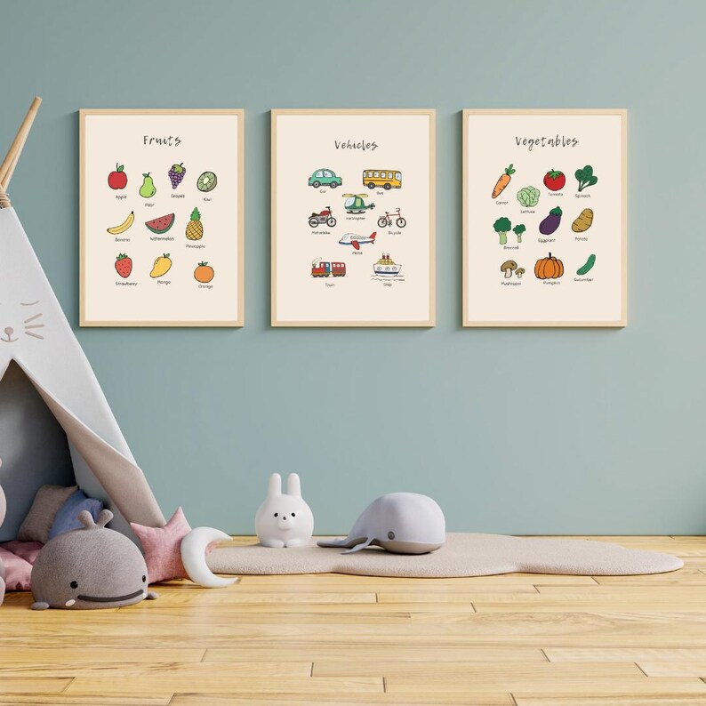 Set of 12 Educational Poster for Nursery Decor, Kids Wall Art, Playroom Decor, Nursery Printable ...