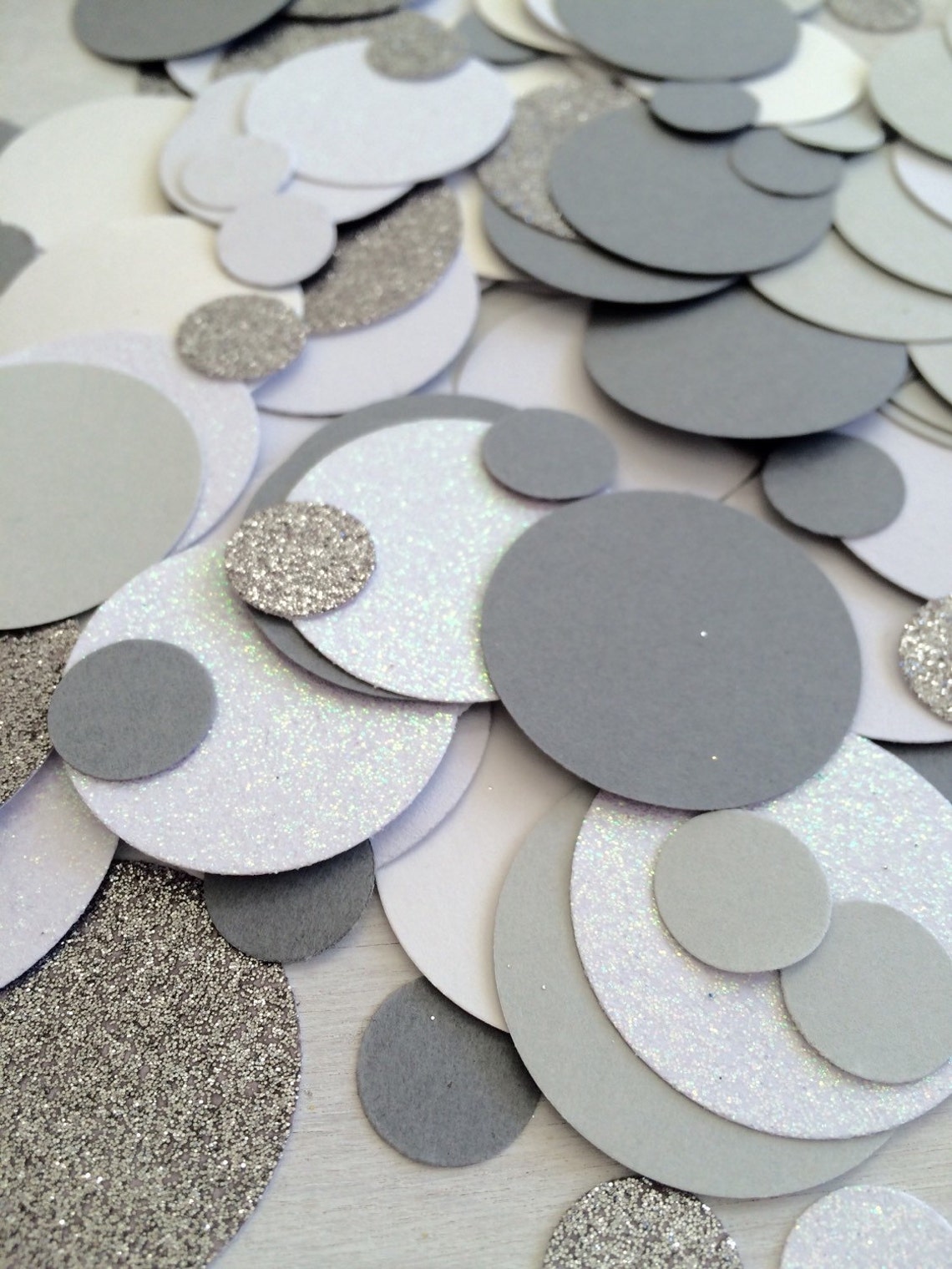 Grey and White Confetti Large Circle Confetti Bridal | Etsy