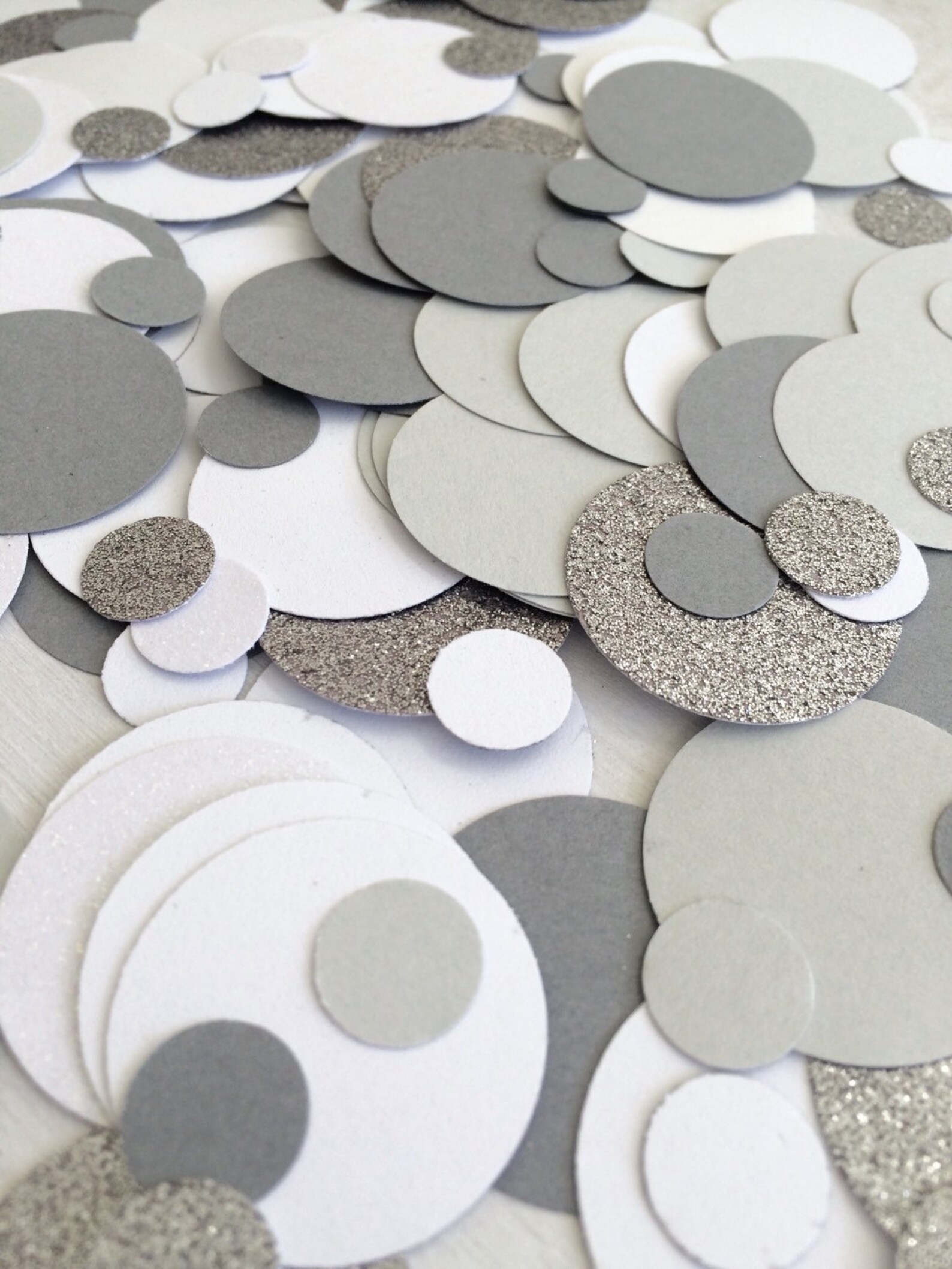 Grey and White Confetti Large Circle Confetti Bridal | Etsy