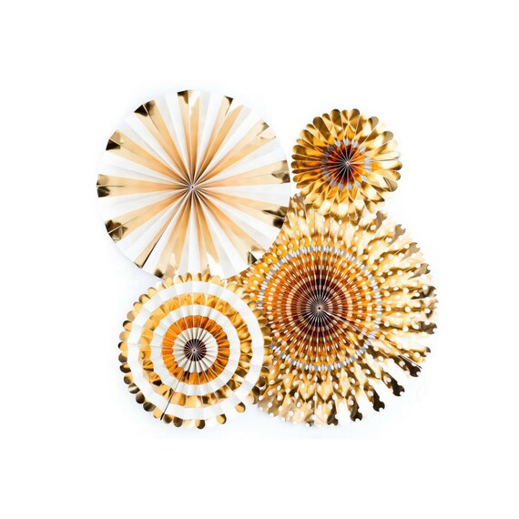 Gold Paper Fans Paper Rosettes Gold Fans Baby Shower | Etsy