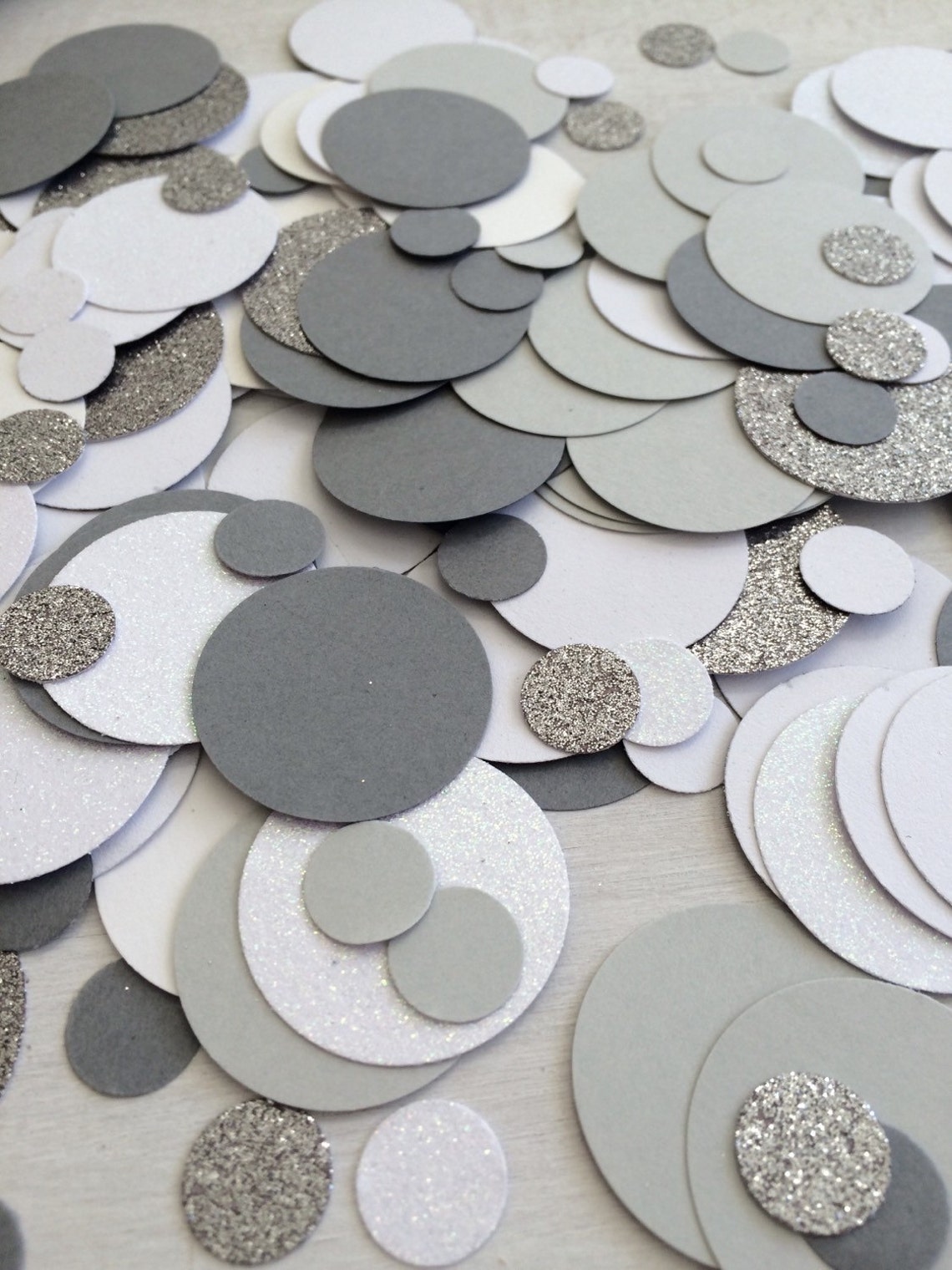 Grey and White Confetti Large Circle Confetti Bridal | Etsy