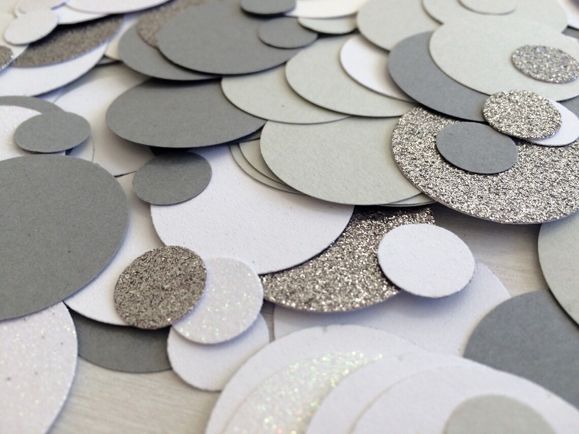 Grey and White Confetti Large Circle Confetti Bridal | Etsy