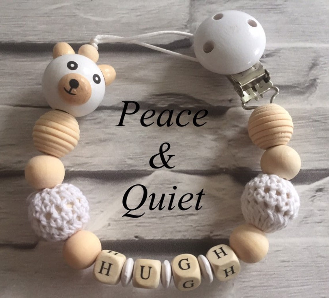 Beautiful handmade Personalised dummy clip wooden dummy | Etsy