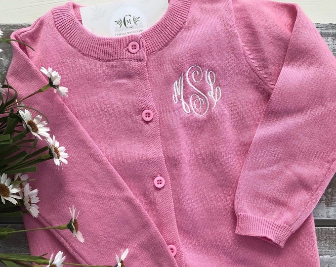 Monogrammed Girl's Cardigan, Infant Girl's Sweater, Toddler Girl's ...