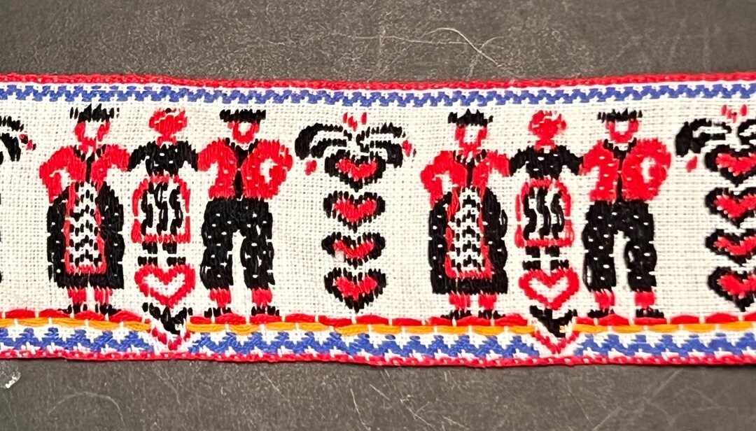 Vintage Tyrolean Trim; Jacquard Trim; 1970's Cotton Woven Red, Black ...