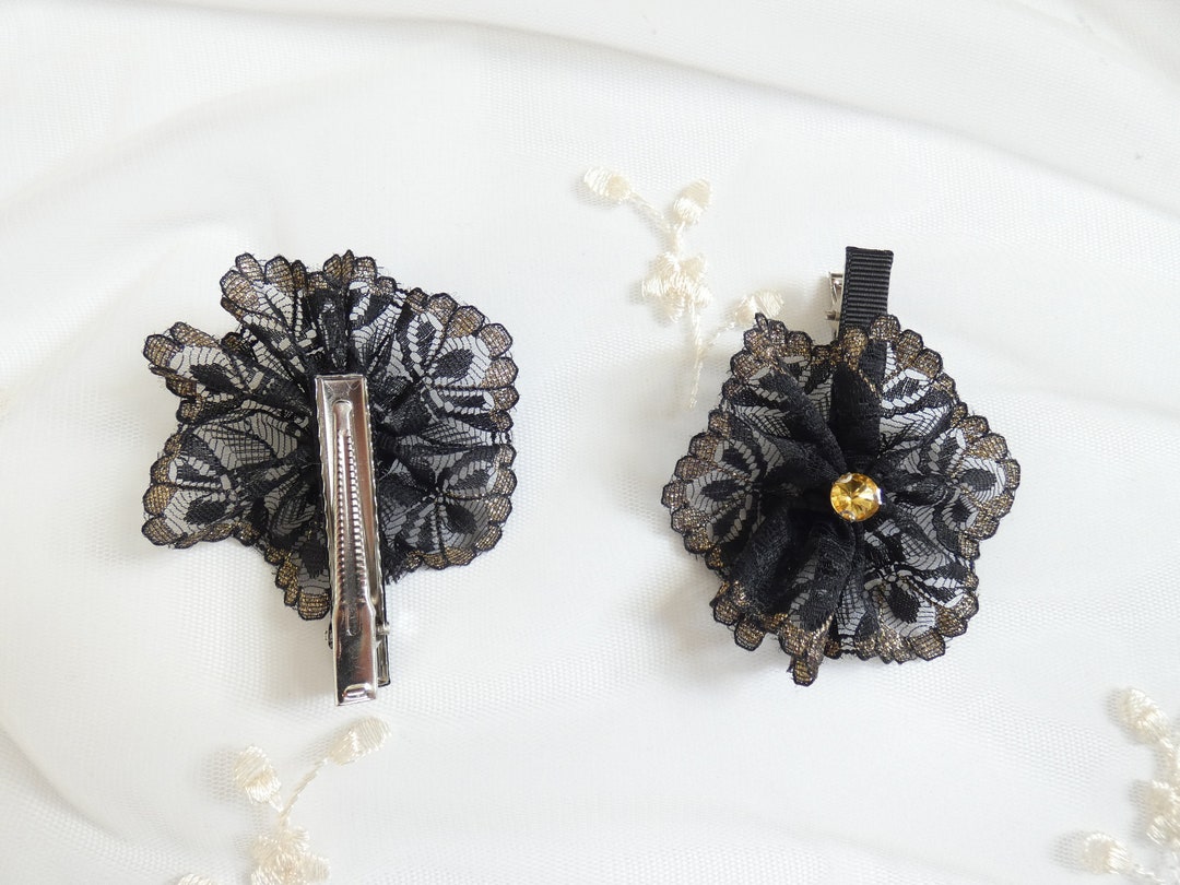 Pair of Black Lace Hair Clips With Rhinestone - Etsy