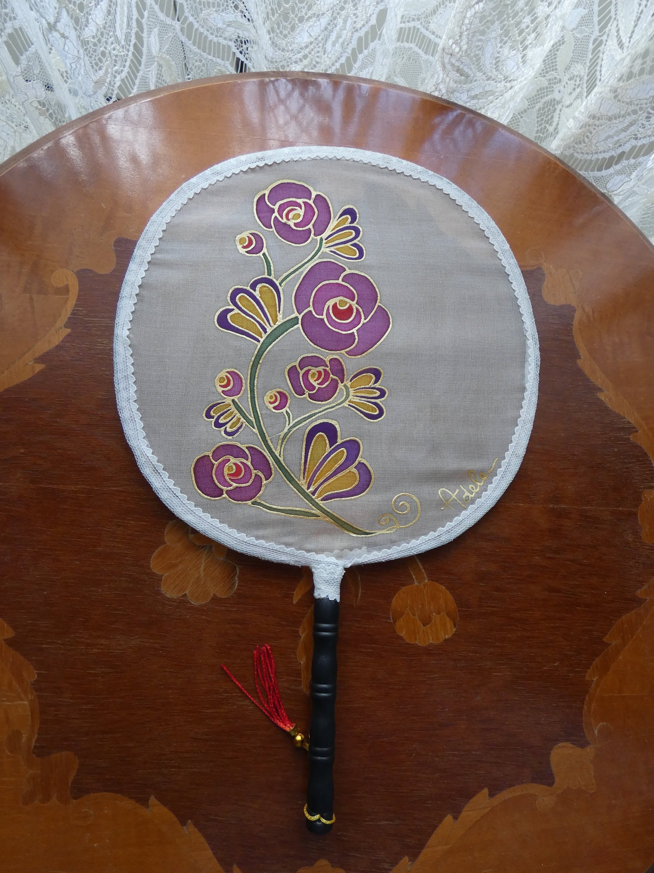 Hand-painted Round Fan With Abstract Flowers Fan Painted on Pure Silk ...
