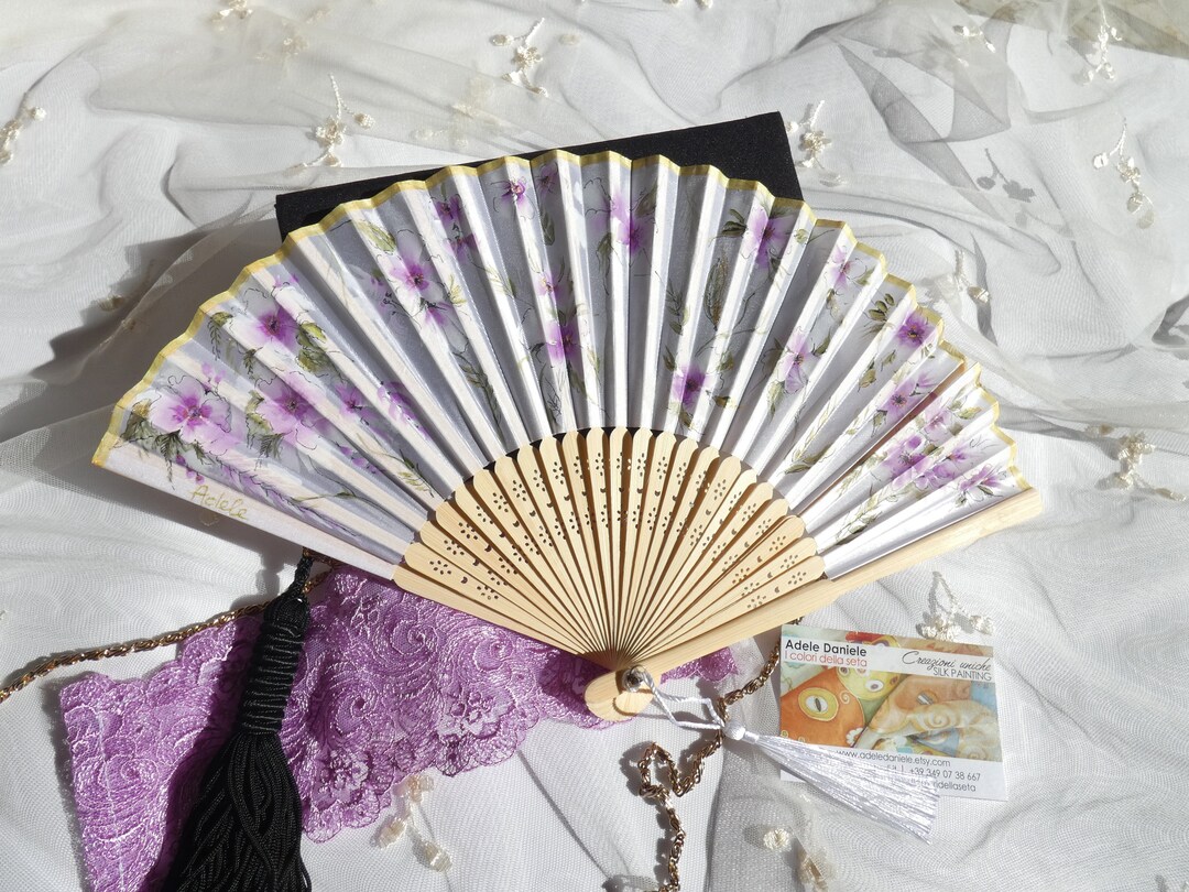 Hand-painted Folding Fan With Violets - Etsy